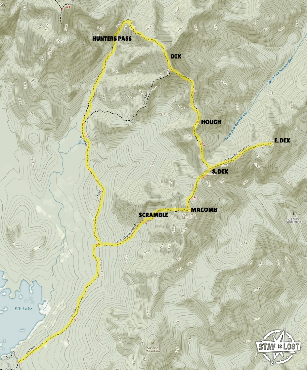 Map of Dix Range Traverse via Hunters Pass - Stav is Lost
