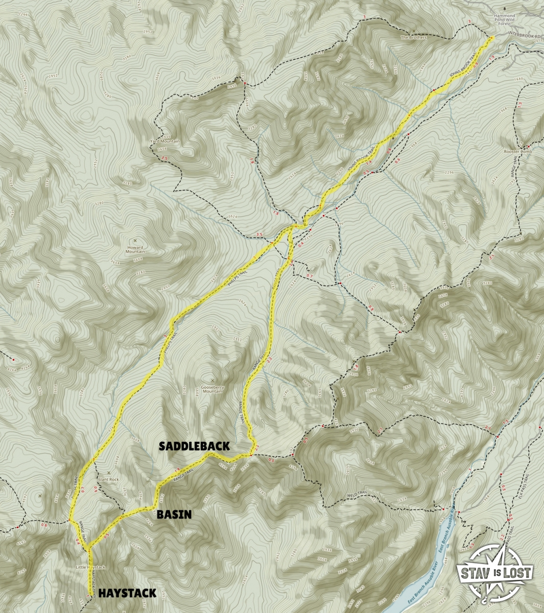 Hiking Haystack, Basin, Saddleback Traverse in Adirondack Park, New York