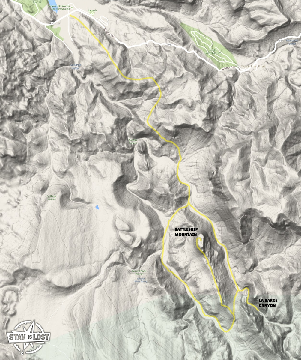 Map of Battleship Mountain and La Barge Canyon - Stav is Lost