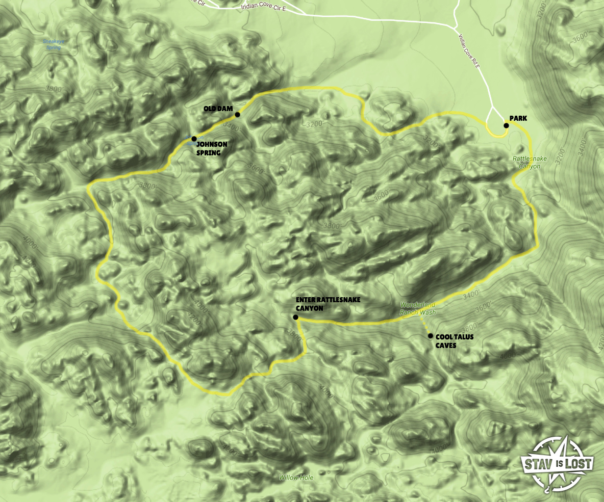 Map of Johnson Spring to Rattlesnake Canyon Loop - Stav is Lost