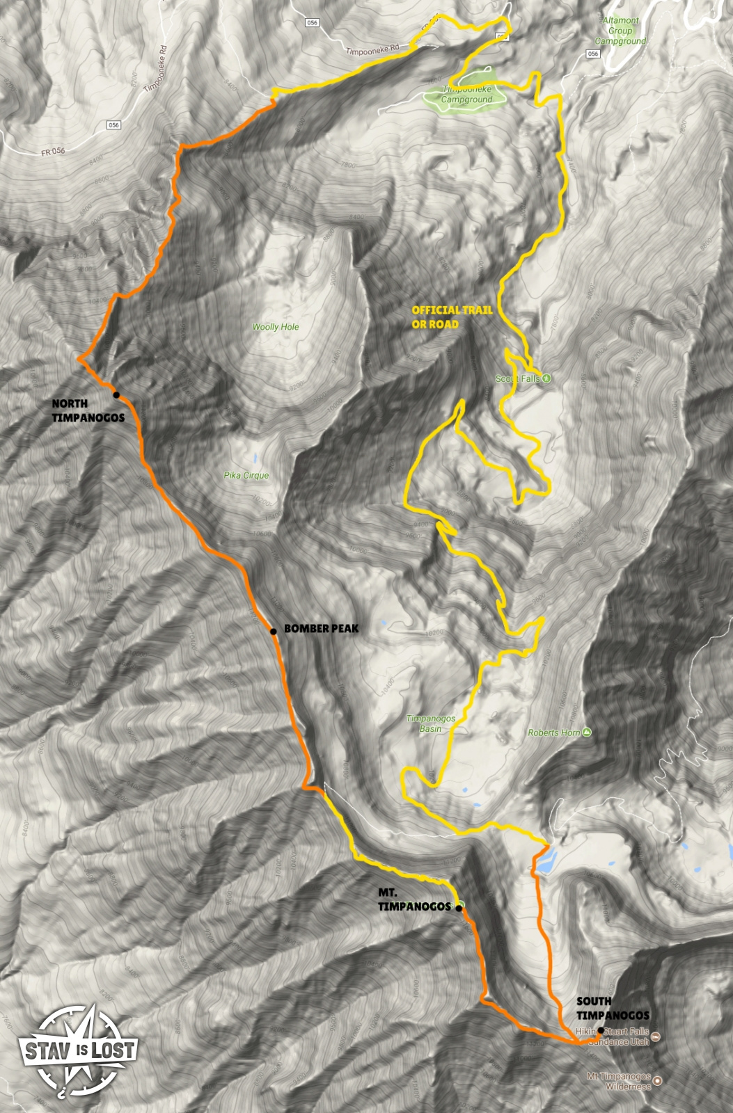 Map of North to South Mount Timpanogos Traverse and Emerald Lake Loop ...