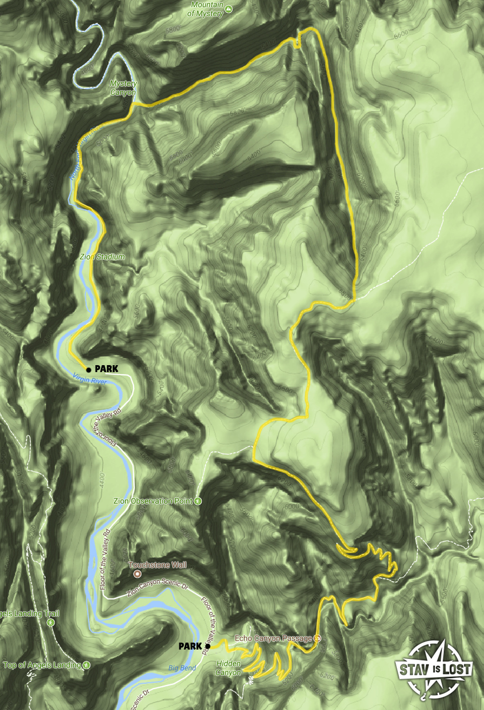 Map of Mystery Canyon from Weeping Rock - Stav is Lost