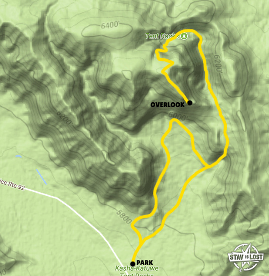 Map of Tent Rocks Slot Canyon and Cave Loop - Stav is Lost