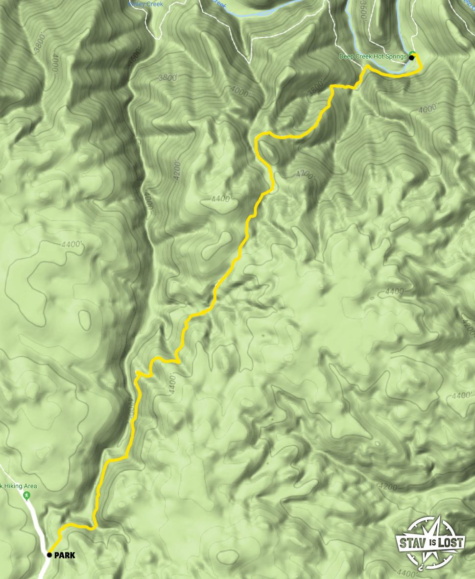 Map of Deep Creek Hot Springs via Bradford Ridge Path - Stav is Lost