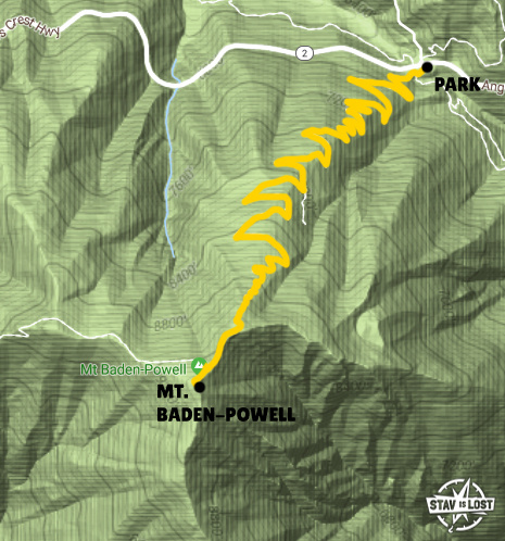 Hiking Map for Mount Baden-Powell from Vincent Gap