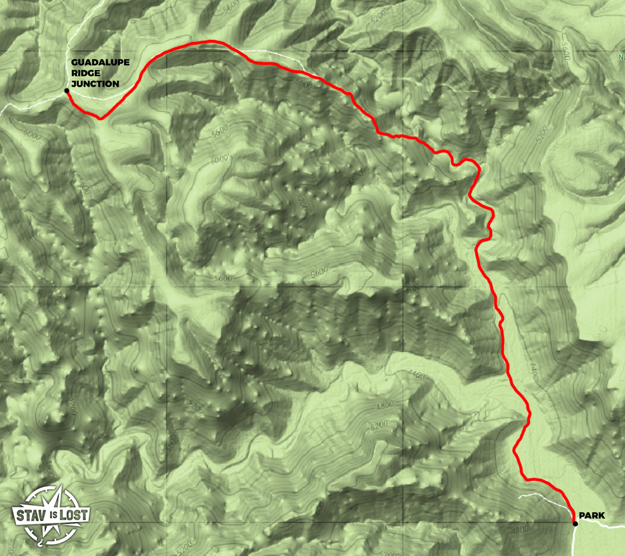 Map of Middle Slaughter Canyon Trail to Guadalupe Ridge - Stav is Lost