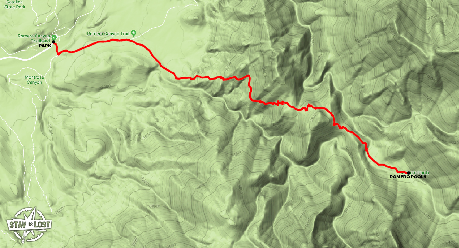 Map of Romero Pools via Romero Canyon - Stav is Lost