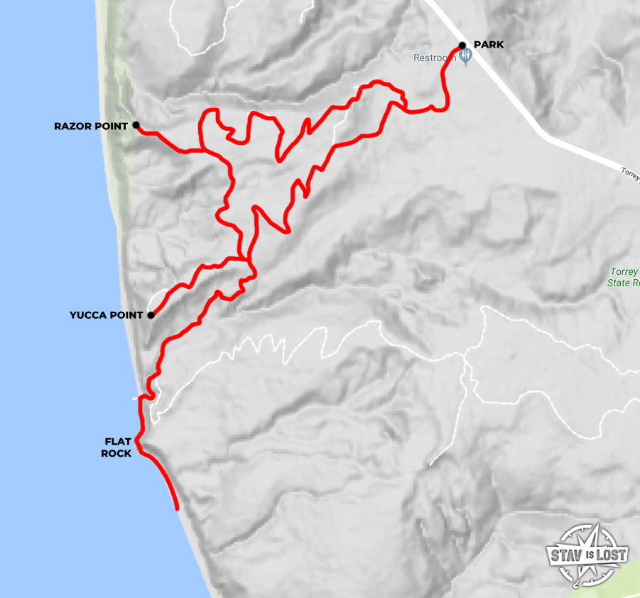 Map of Razor Point and Beach Trail Loop - Stav is Lost