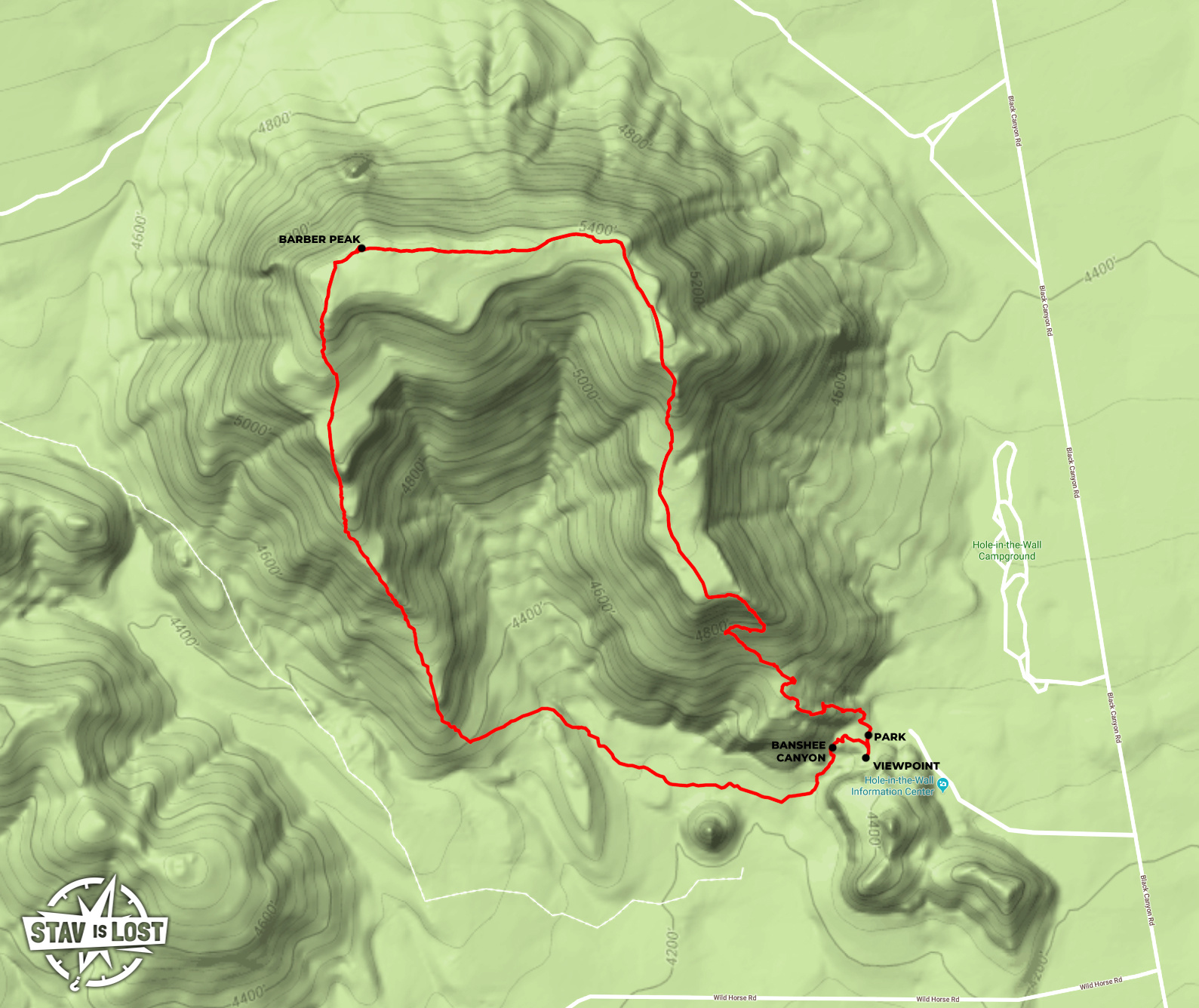 Map of Banshee Canyon and Barber Peak - Stav is Lost