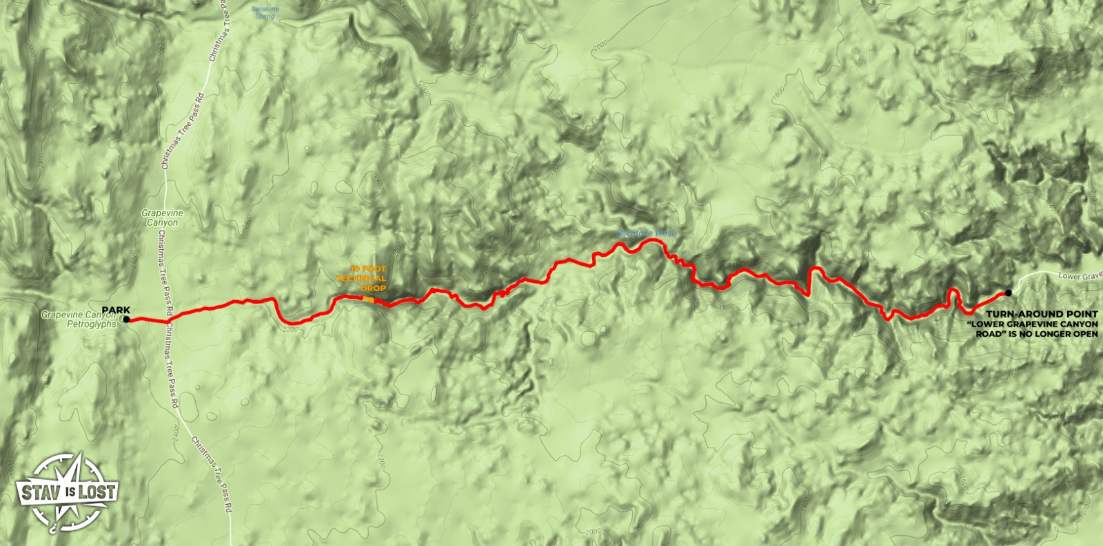 Map of Lower Grapevine Canyon - Stav is Lost
