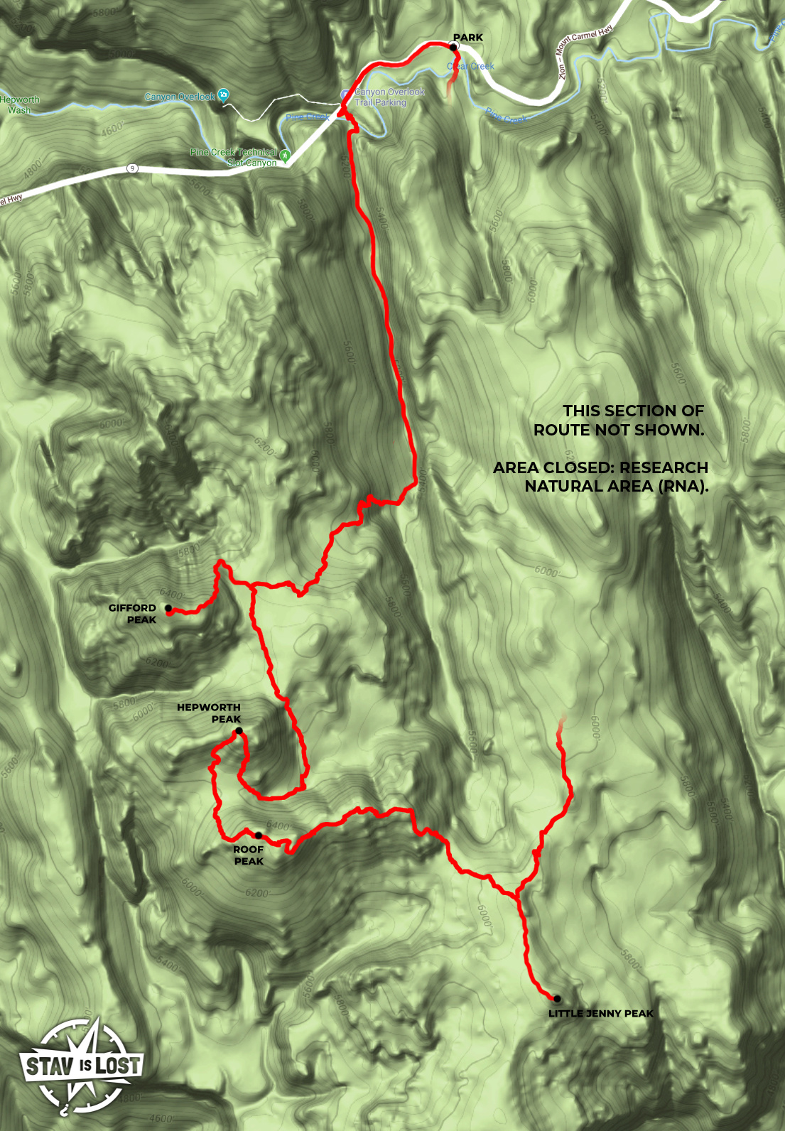 Map of Gifford, Hepworth, Roof, Little Jenny, Jenny Peaks Loop - Stav ...