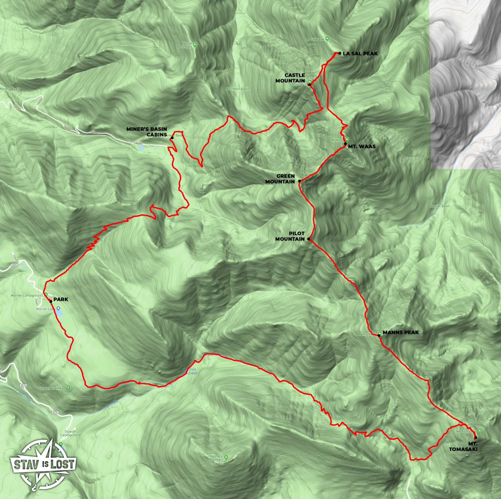 Map of Northern La Sal Mountains Traverse - Stav is Lost