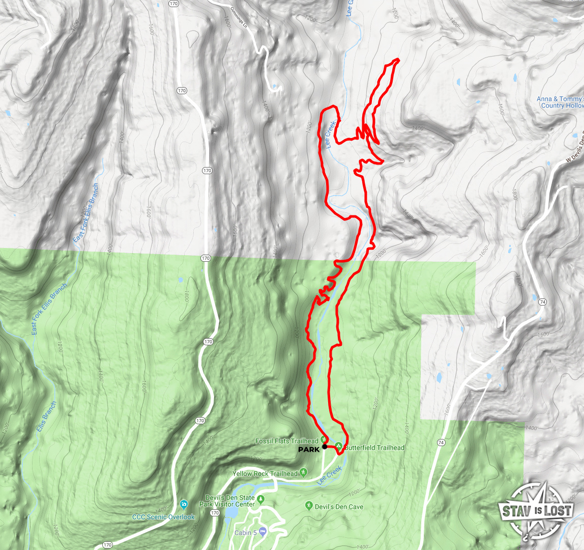 Map of Fossil Flats Loop - Stav is Lost