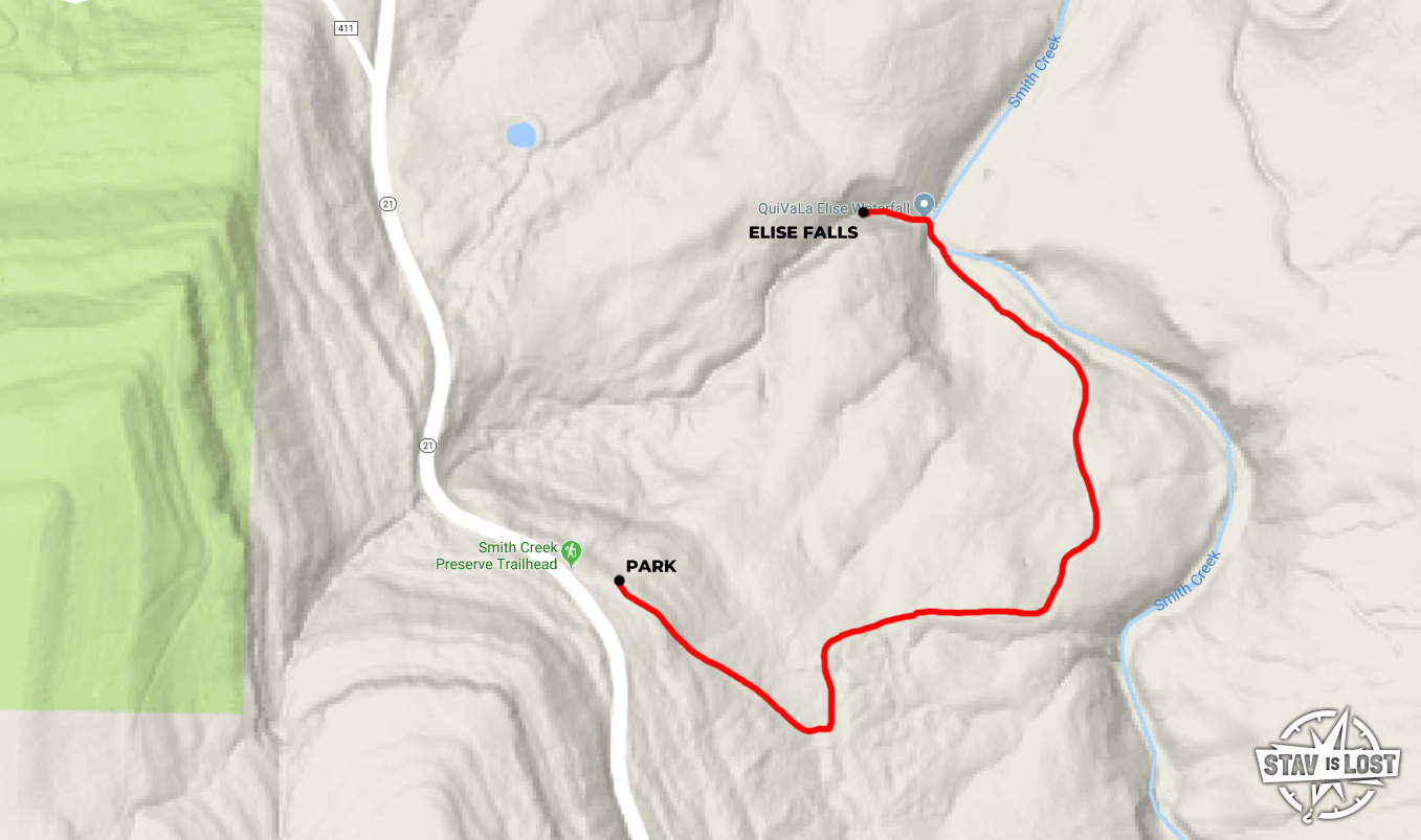 Map of QuiVaLa Elise Falls - Stav is Lost
