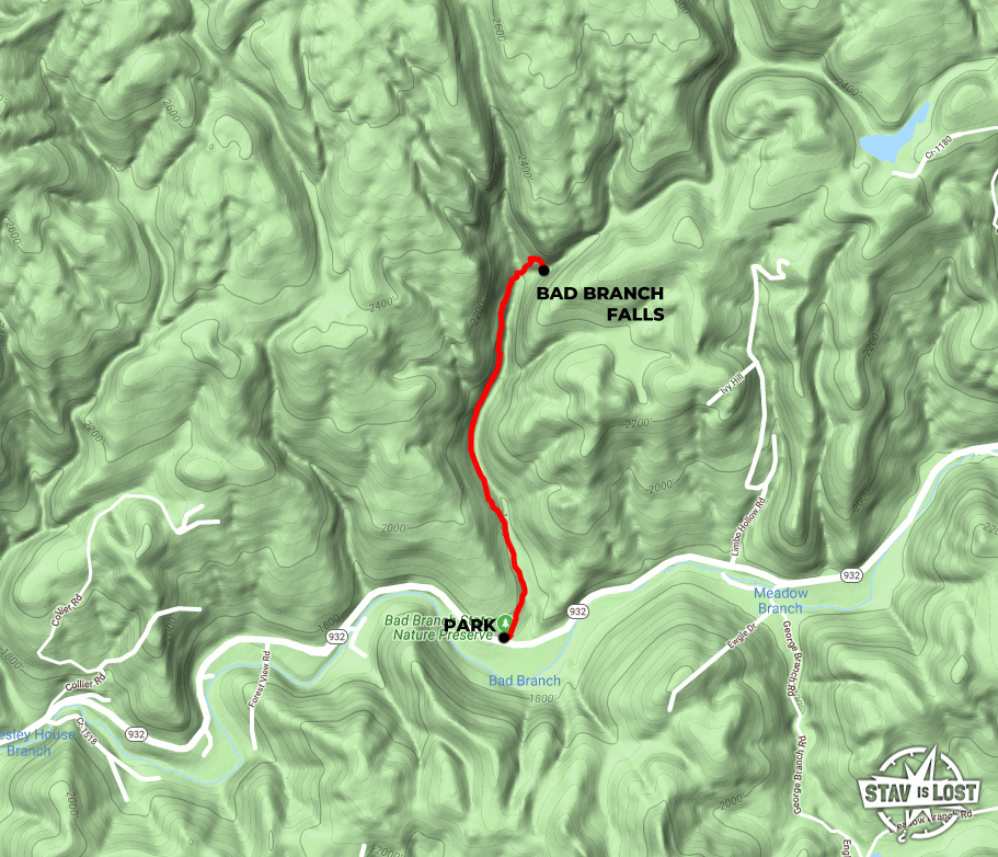 Map of Bad Branch Falls - Stav is Lost