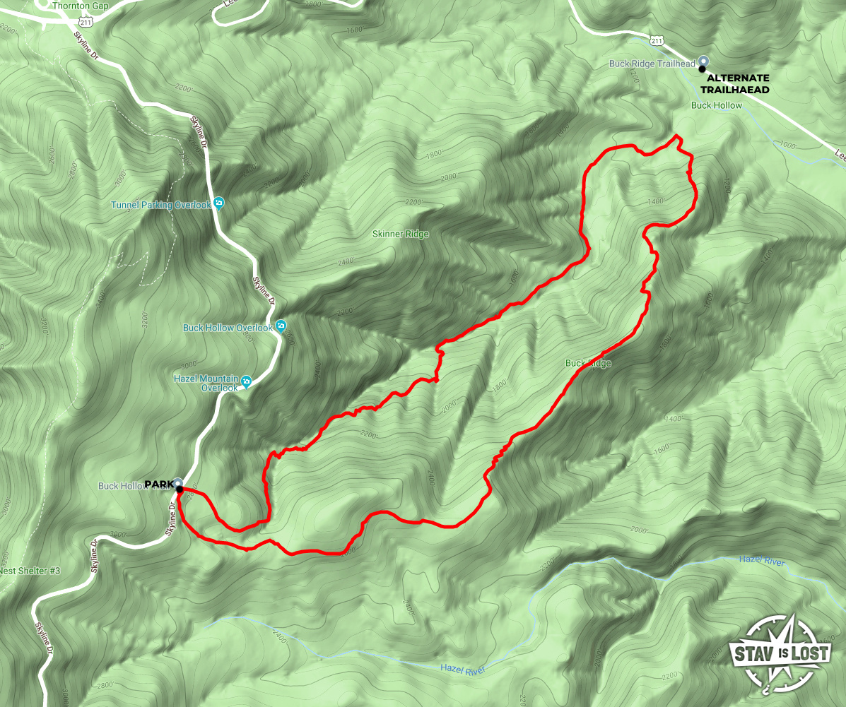 Map of Buck Hollow and Buck Ridge Loop - Stav is Lost