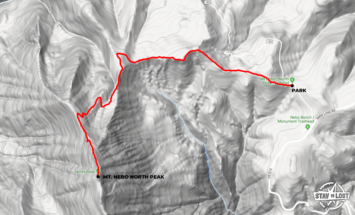 Map of Mount Nebo North Peak - Stav is Lost
