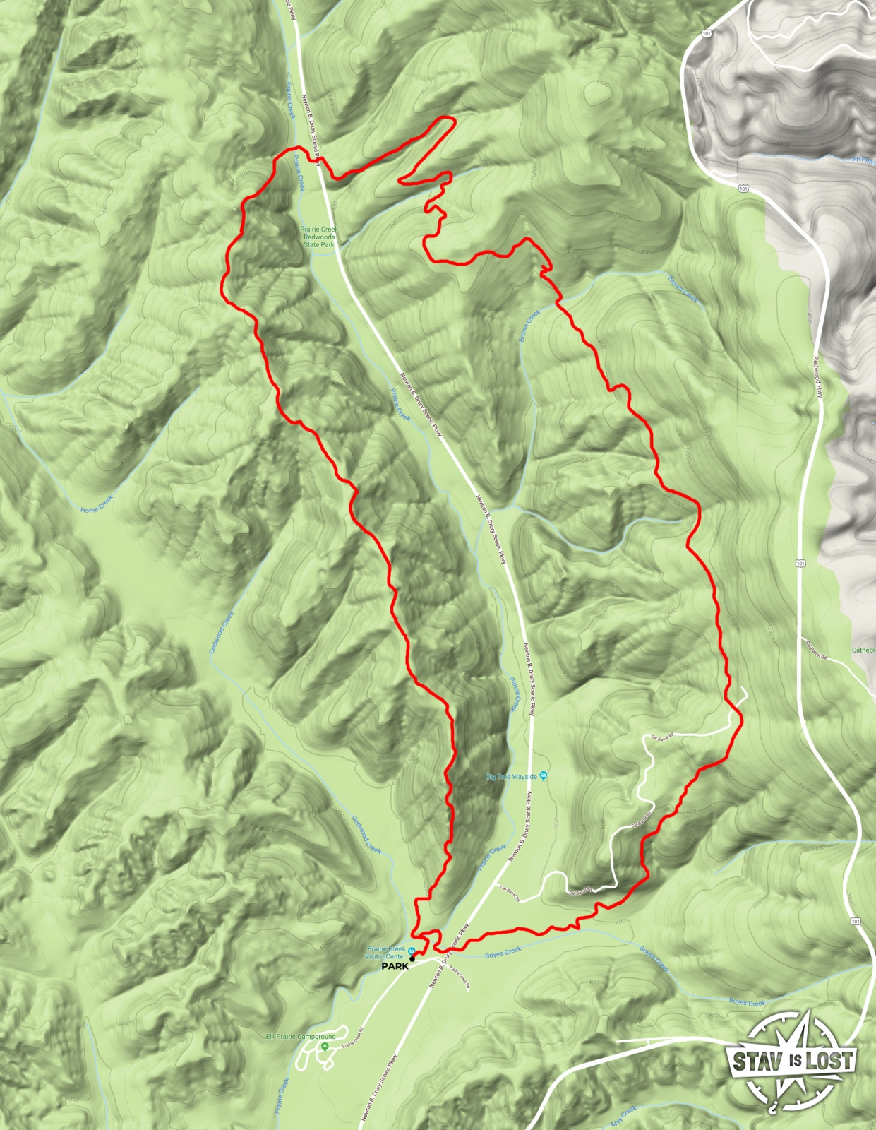 Map of West Ridge and Rhododendron Loop - Stav is Lost