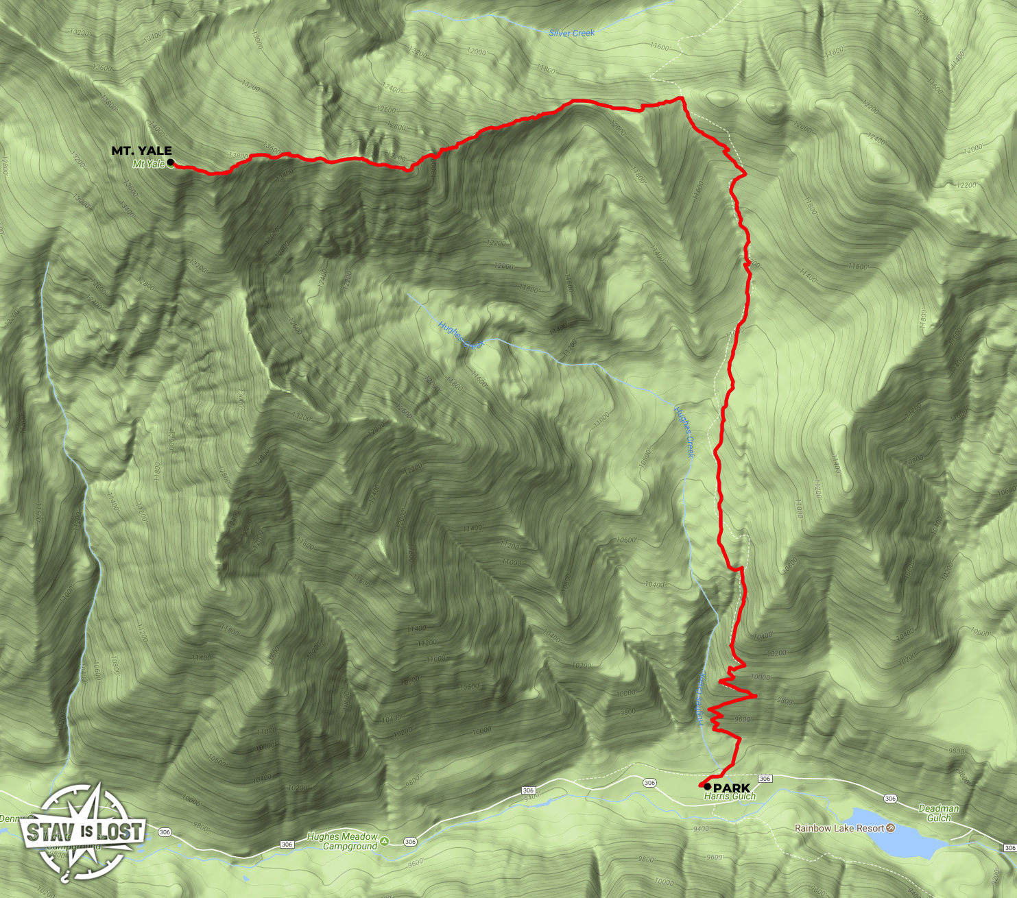 Map of Mount Yale via Colorado Trail - Stav is Lost
