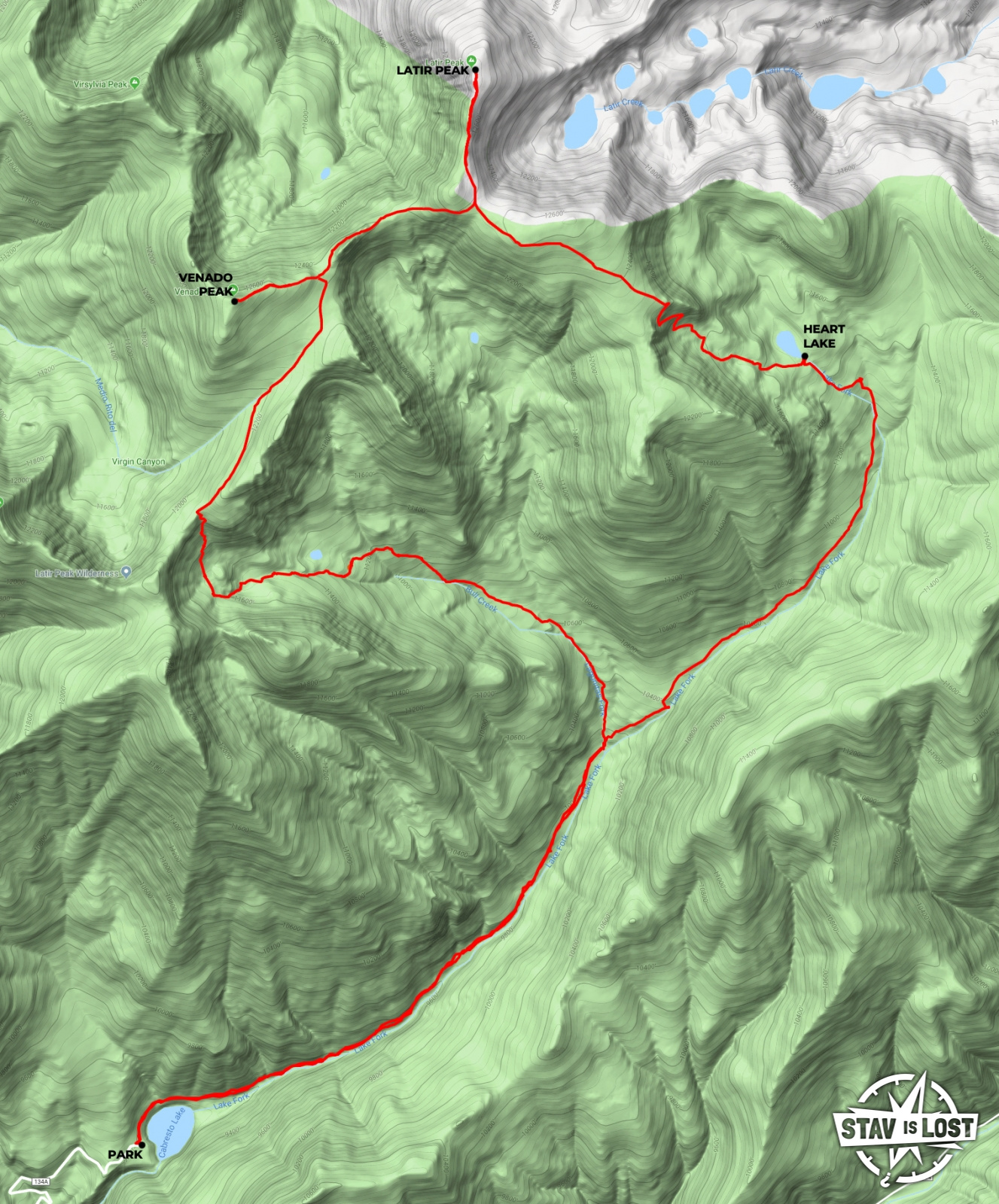 Map of Venado Peak and Latir Peak via Bull Creek - Stav is Lost
