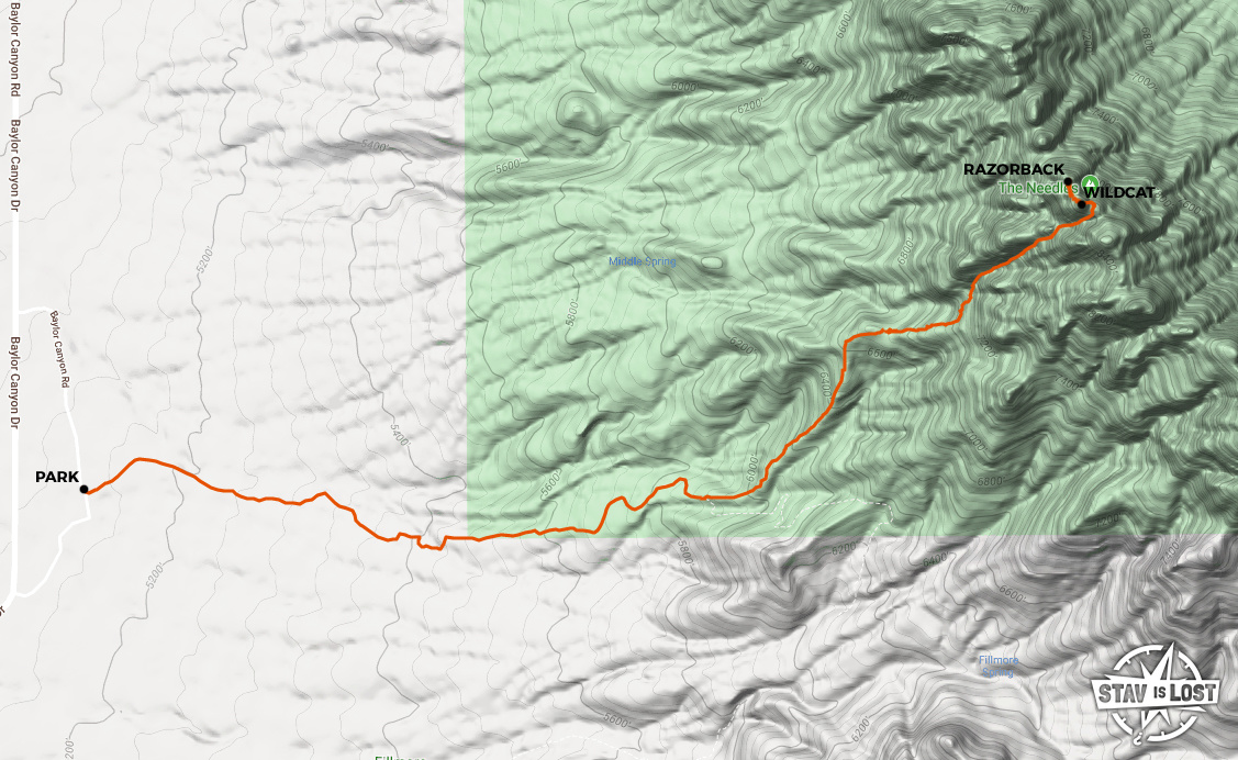 Map of Wildcat Peak and Razorback Peak - Stav is Lost