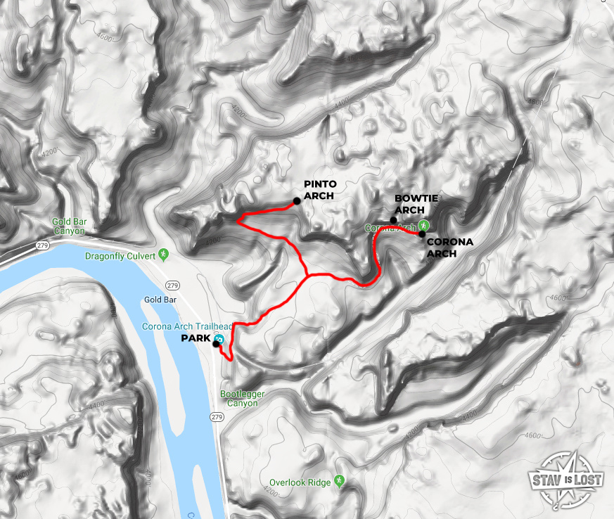 Map of Corona Arch and Pinto Arch - Stav is Lost