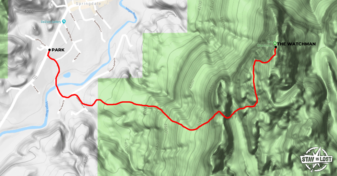 Hiking Map for The Watchman