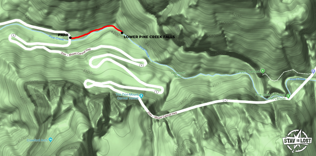 Map of Lower Pine Creek Falls - Stav is Lost