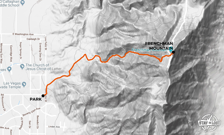 Map of Frenchman Mountain via West Face - Stav is Lost