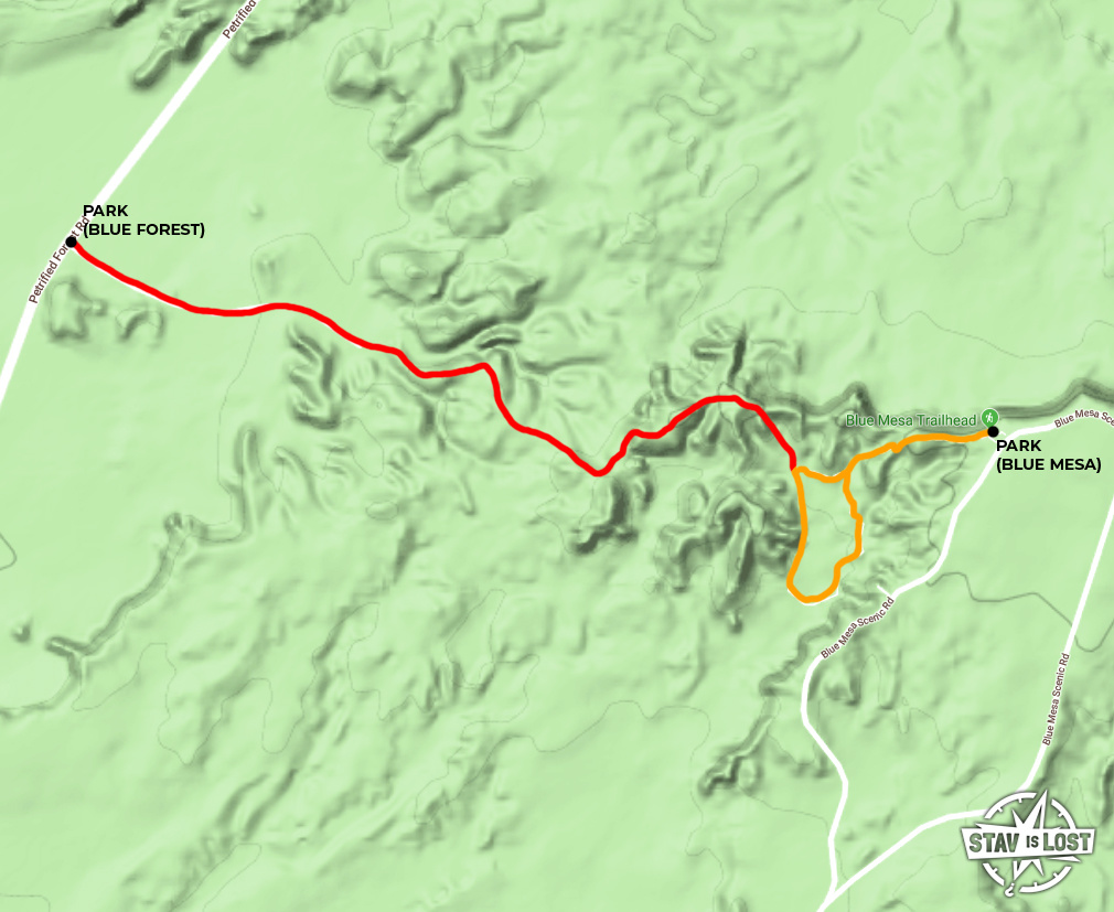 Map of Blue Forest and Blue Mesa Trails - Stav is Lost
