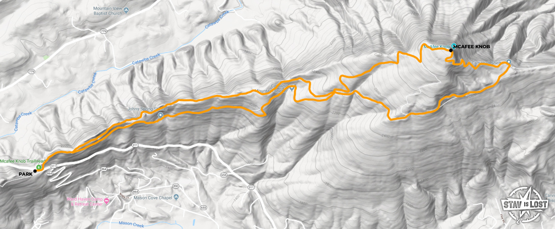 Map of McAfee Knob Loop - Stav is Lost