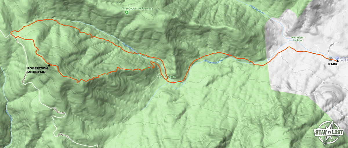 Map of Robertson Mountain via Corbin Hollow Loop - Stav is Lost