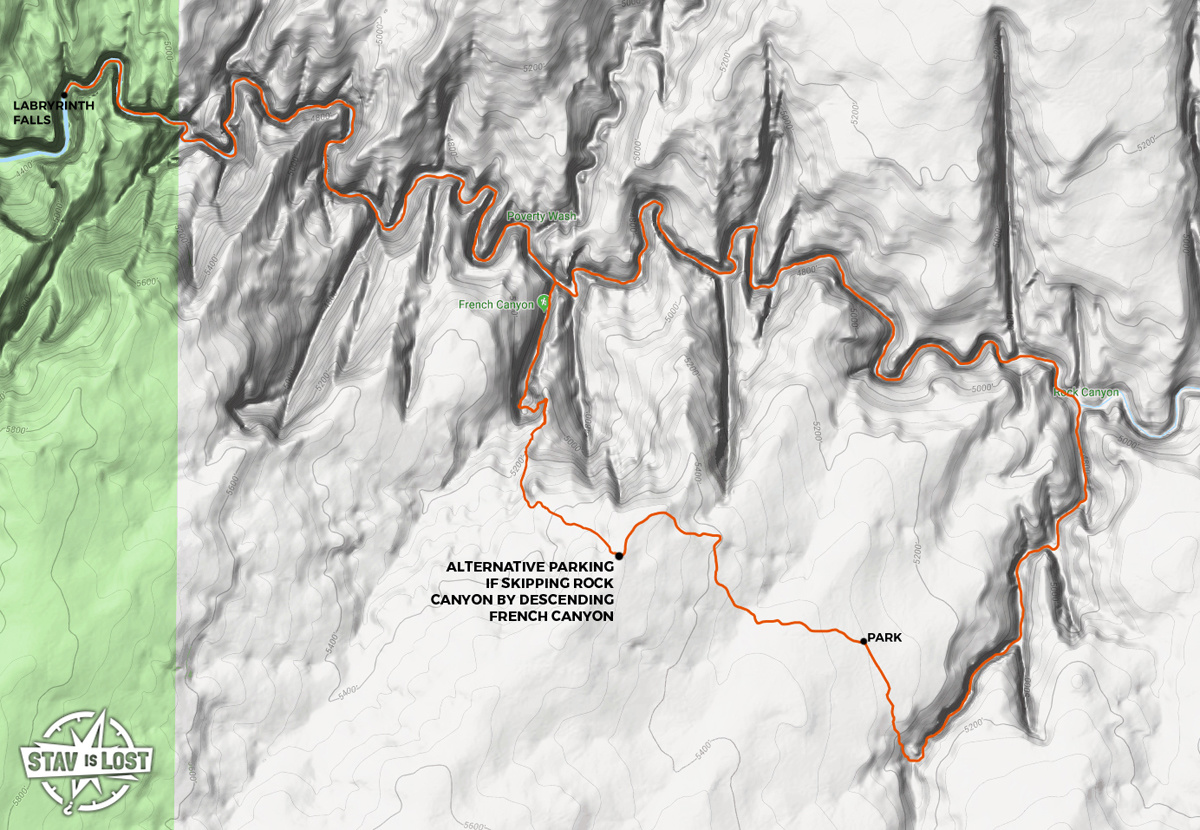 Map of Rock Canyon, The Barracks, Labyrinth Falls - Stav is Lost
