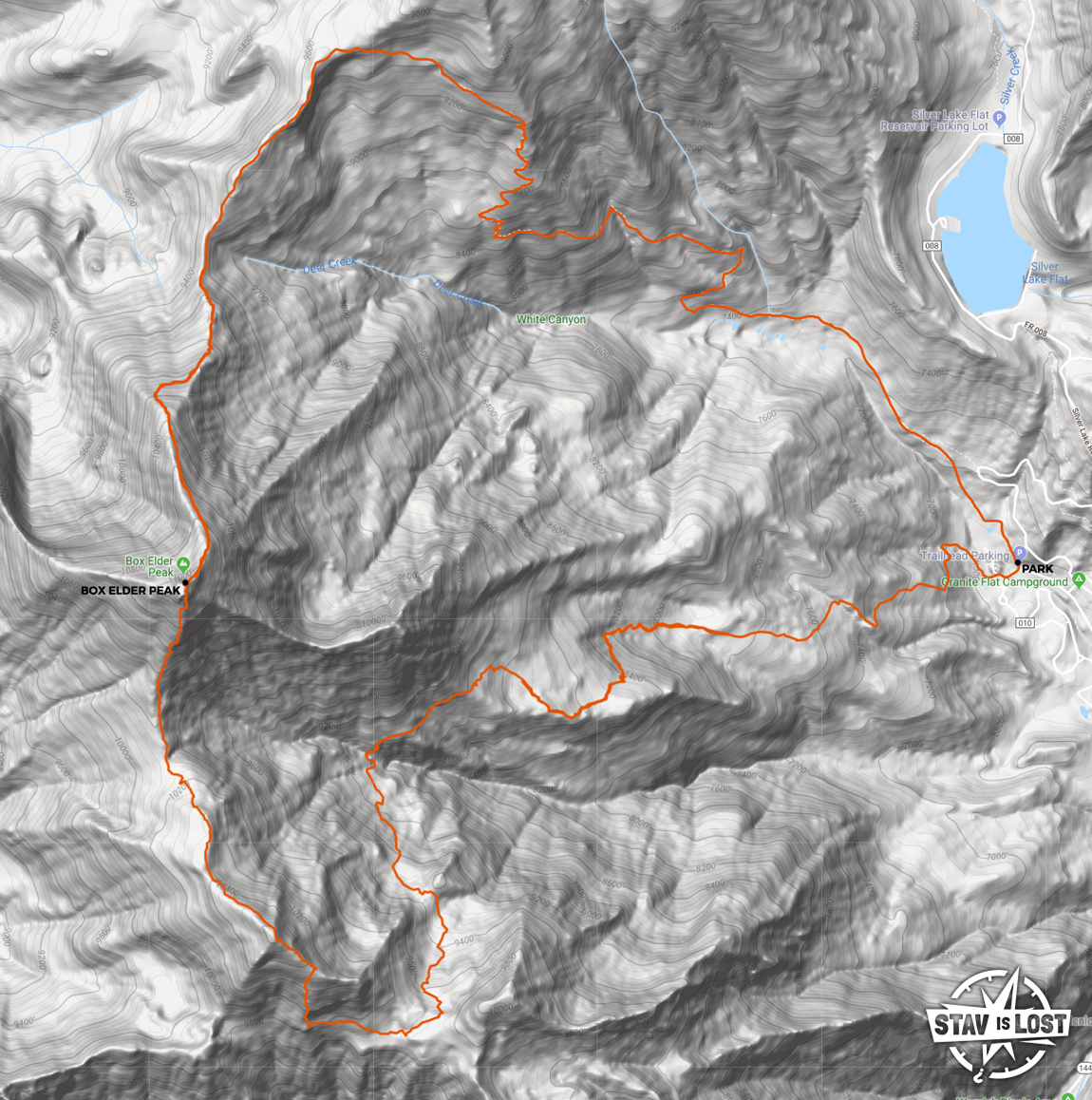 Map of Box Elder Peak Loop via Deer Creek - Stav is Lost
