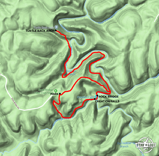 Map of Rock Bridge and Turtle Back Arch - Stav is Lost