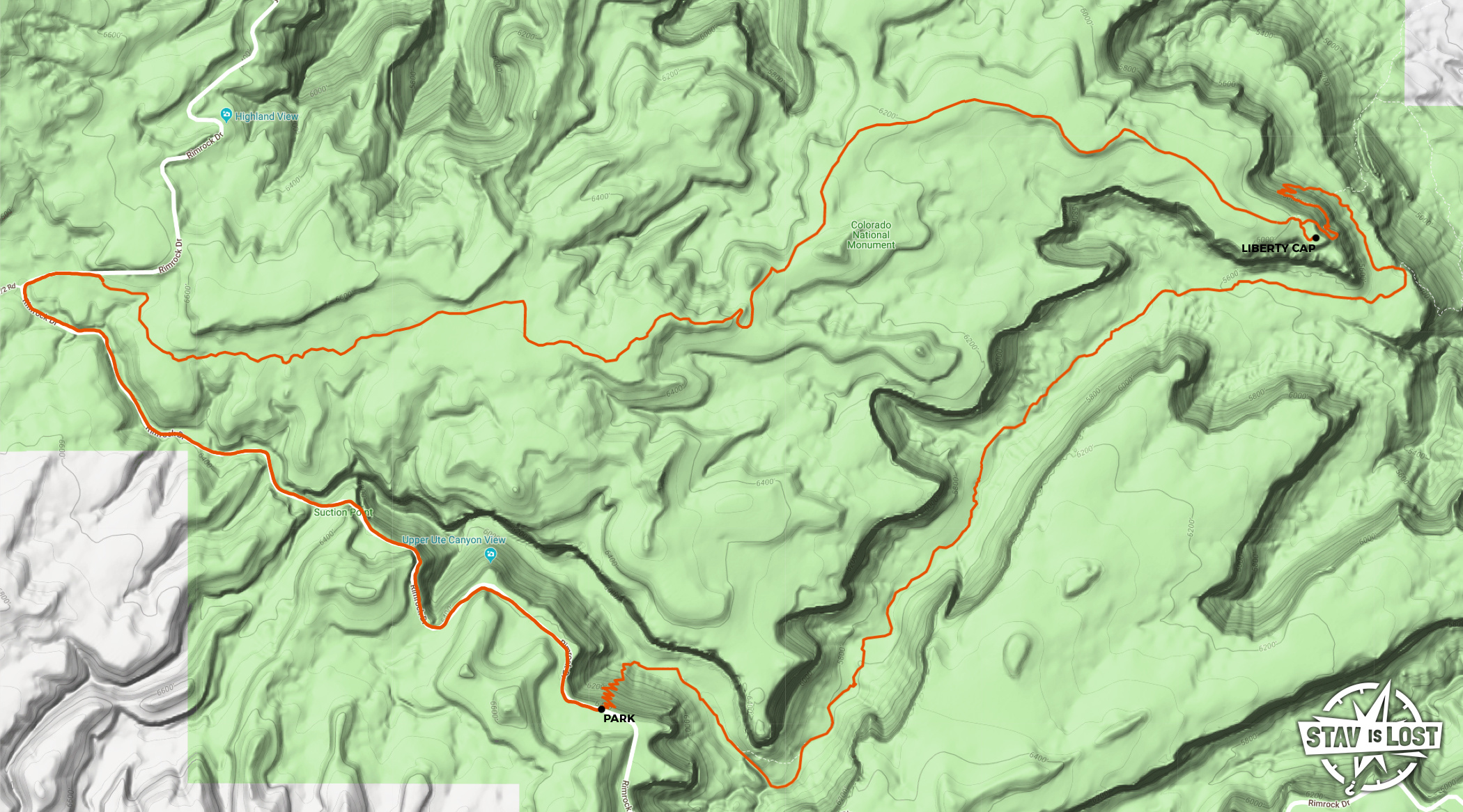 Map of Ute Canyon and Upper Liberty Cap Loop - Stav is Lost