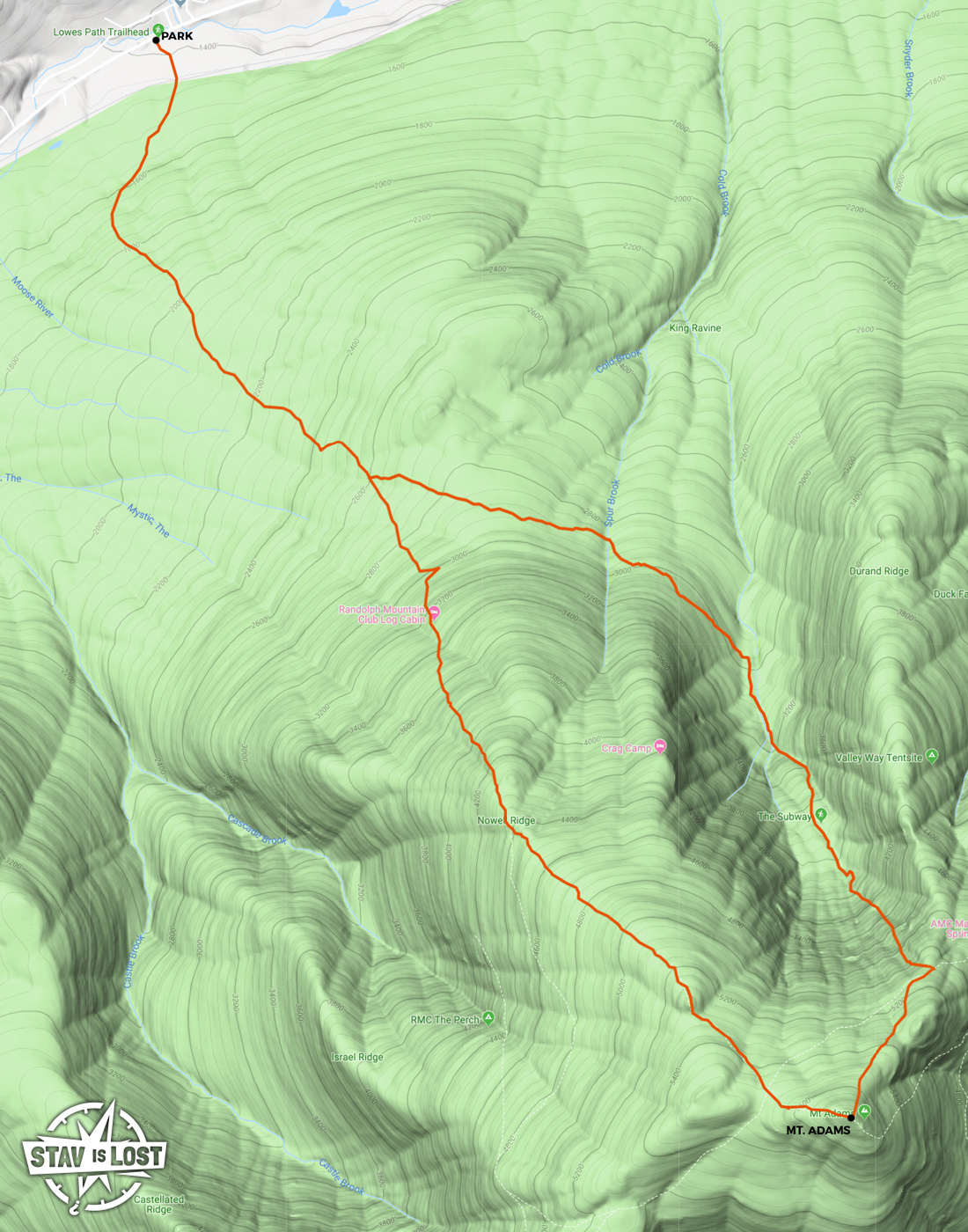 Map of Mount Adams via King Ravine - Stav is Lost