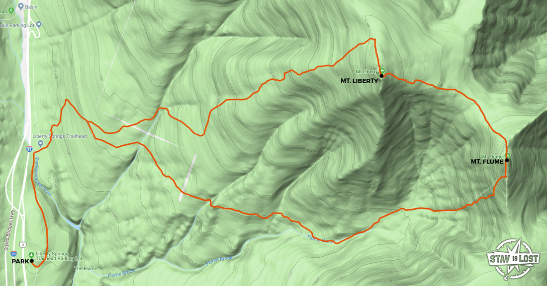 Map of Mount Flume and Mount Liberty Loop - Stav is Lost