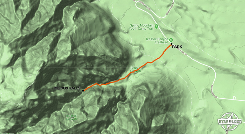 Map of Ice Box Canyon Waterfall - Stav is Lost