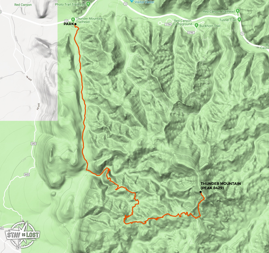 Map of Thunder Mountain via Thunder Mountain Trail - Stav is Lost