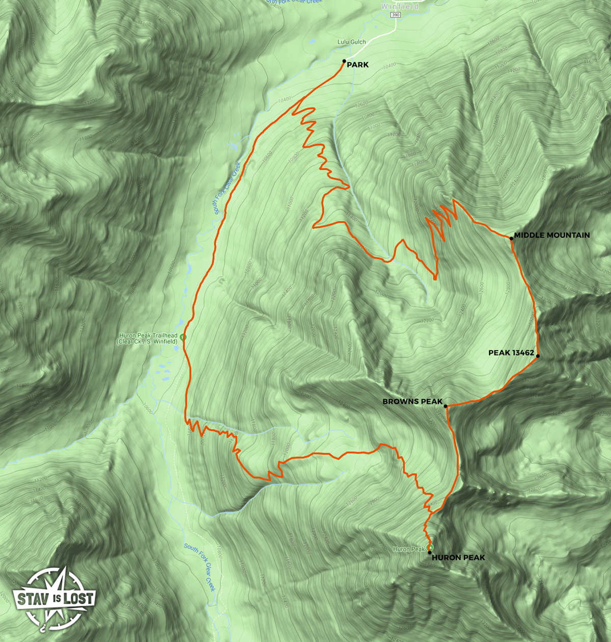 Map of Huron Peak Loop - Stav is Lost