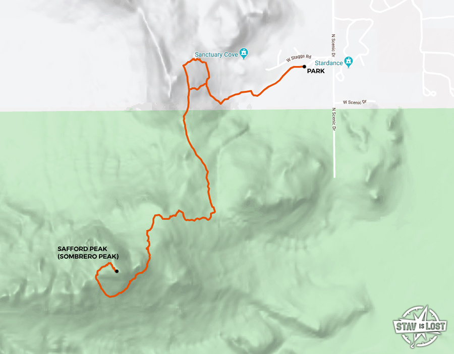 Map of Safford Peak (Sombrero Peak) - Stav is Lost
