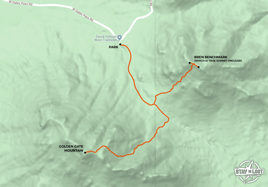 Map of Golden Gate Mountain and Bren Peak - Stav is Lost