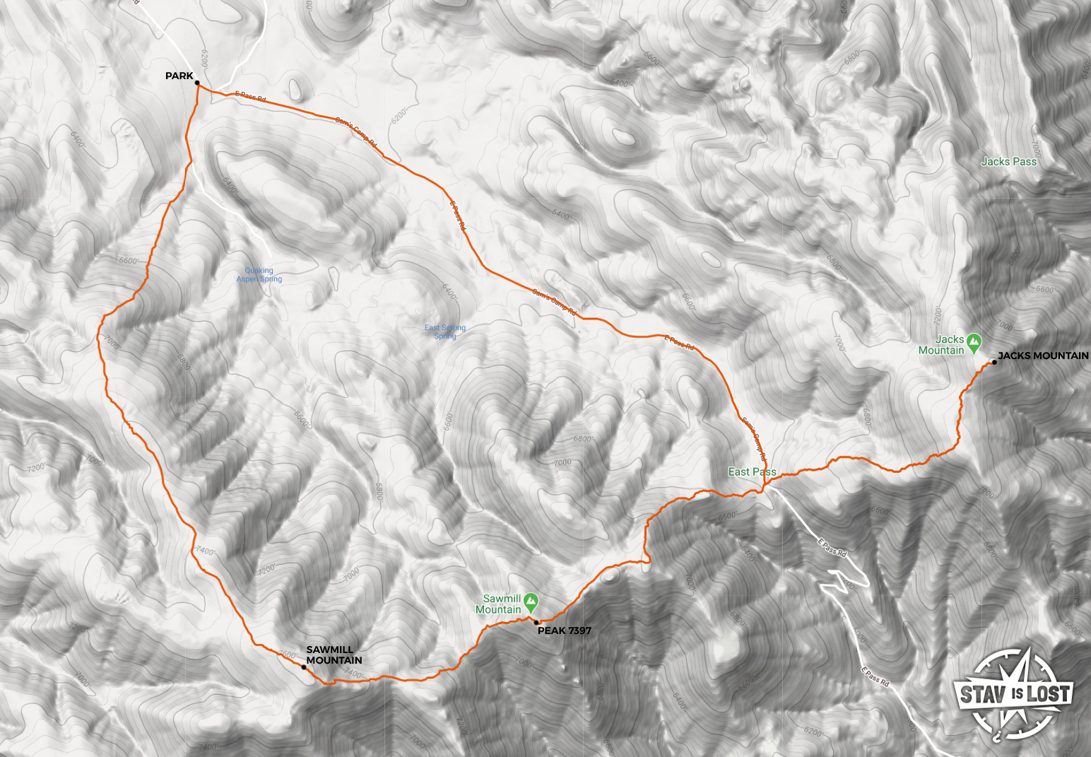 Map of Sawmill Mountain and Jacks Mountain Loop - Stav is Lost