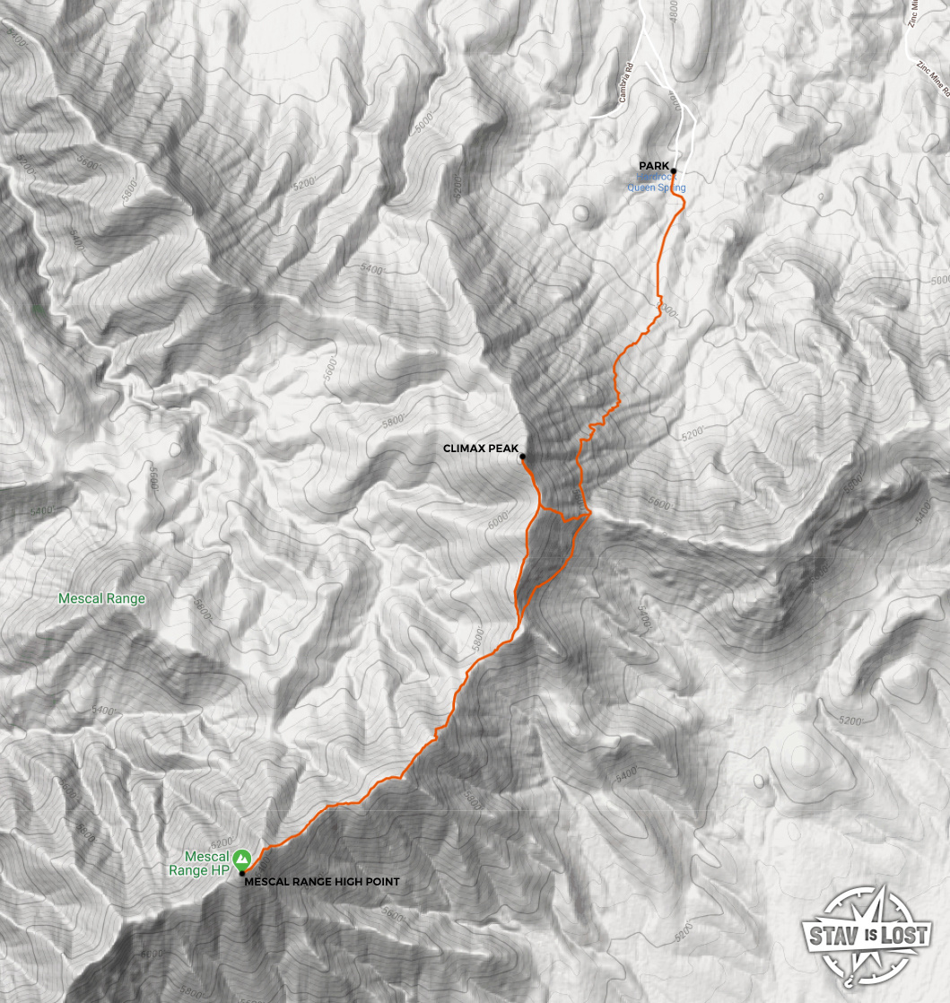 Map of Mescal Range High Point and Climax Peak - Stav is Lost