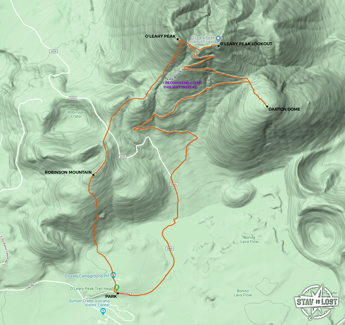 Map of Robinson Mountain, O’Leary Peak, Darton Dome Loop - Stav is Lost