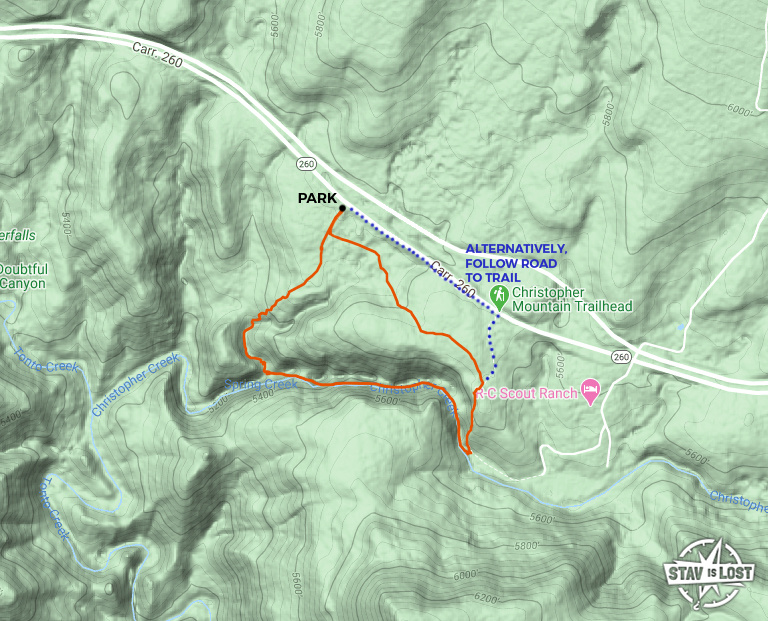 Map of Christopher Creek Gorge - Stav is Lost