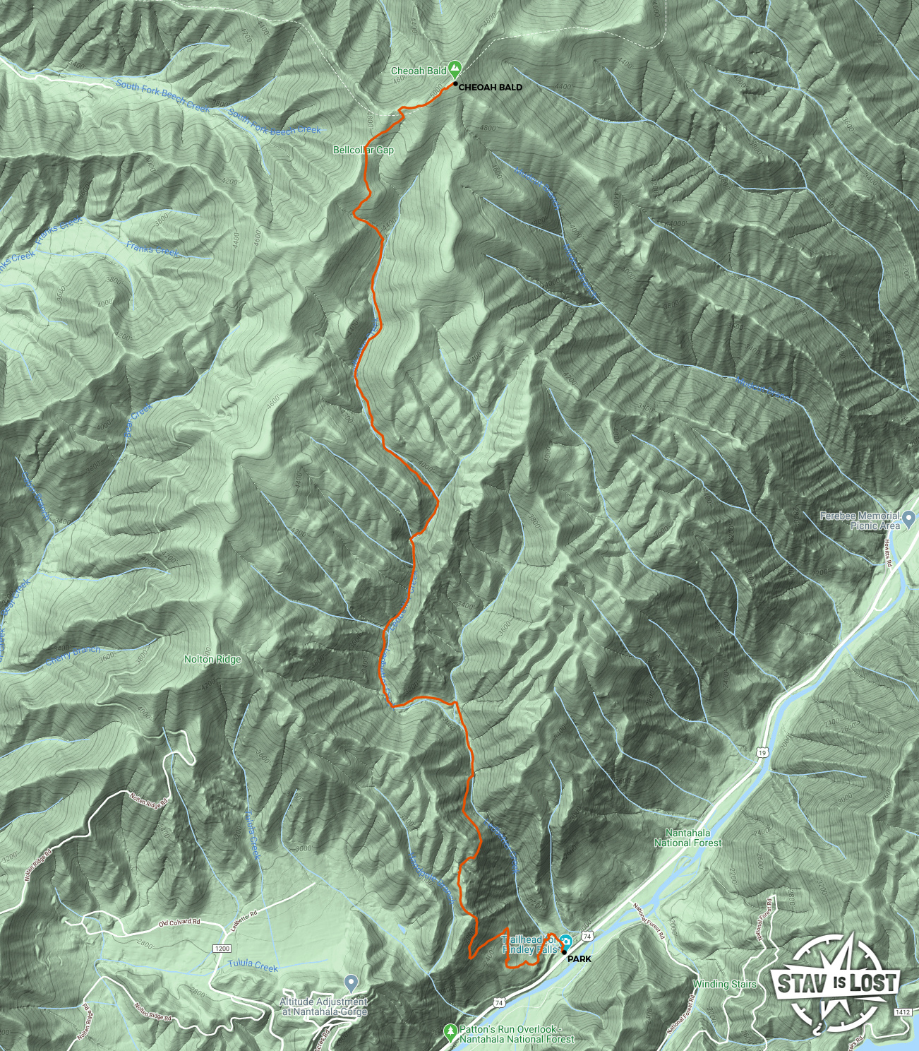 Map of Cheoah Bald via Bartram Trail - Stav is Lost