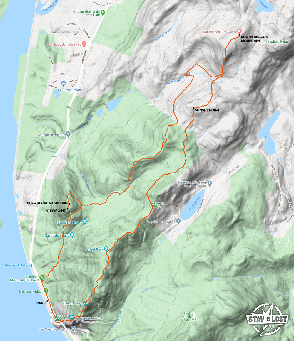 Map of South Beacon Mountain via Breakneck Ridge Loop - Stav is Lost