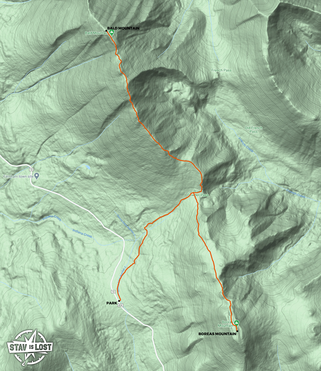 Map of Bald Mountain and Boreas Mountain - Stav is Lost